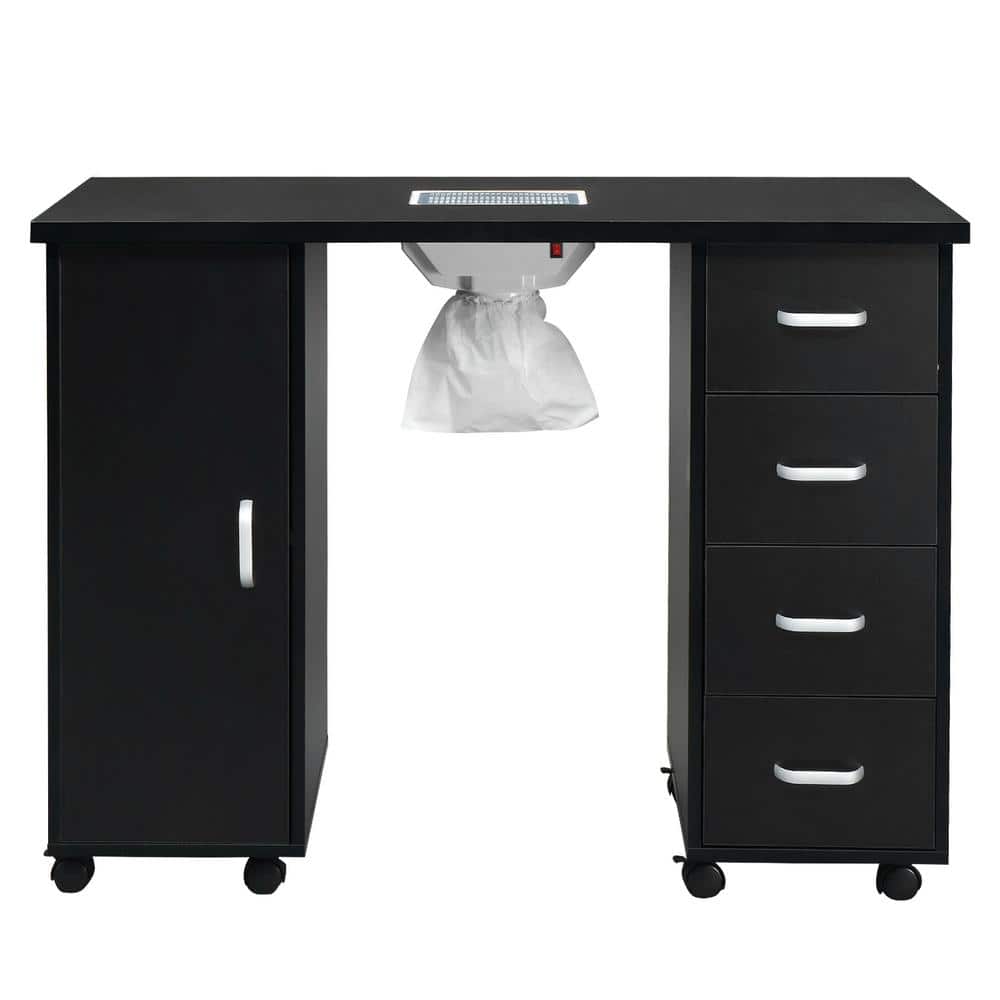 Karl home 43 in. Black MDF Manicure Nail Table Station 4-Drawers 1-Door ...