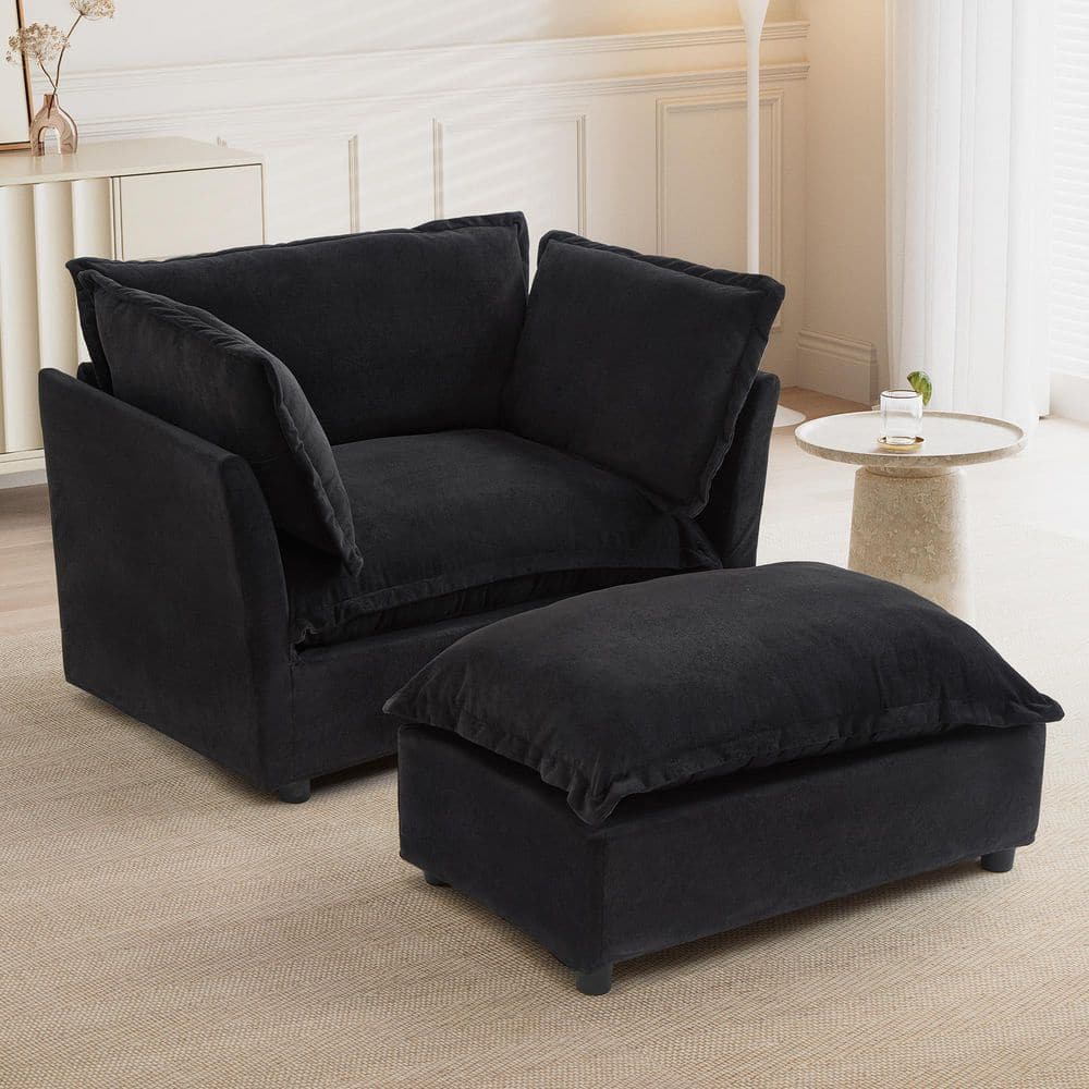 Harper & Bright Designs Oversize Black 47 in Chenille Upholstered ...