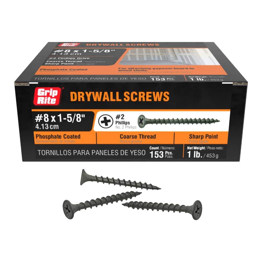 Grip-Rite #8 x 1-5/8 in. #2 Phillips Bugle Head Coarse Thread Drywall ...