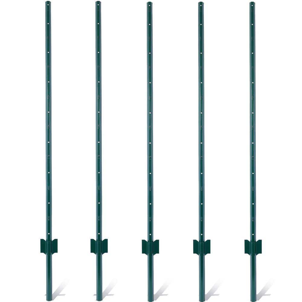 Huluwat 5-Piece Green 60 in. H Heavy Duty Metal Garden Fence Landscape ...