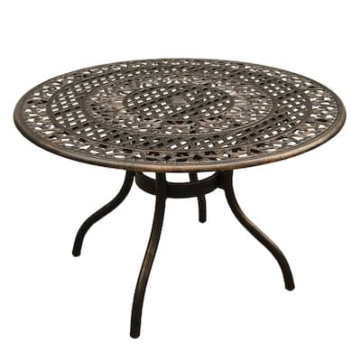 Ornate Traditional 7-Piece Bronze Aluminum Round Outdoor Dining Set ...