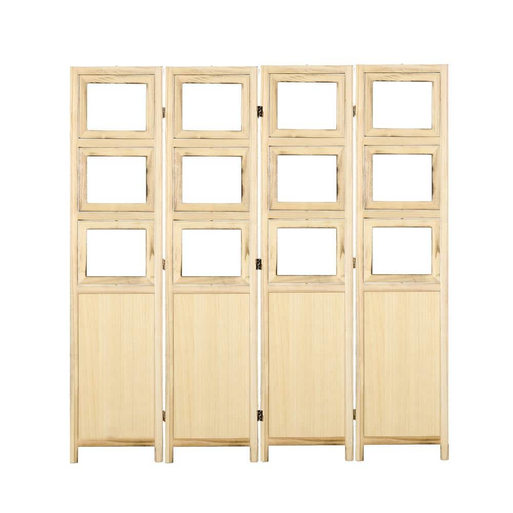 Zeus & Ruta 5.6 ft. Yellow Wood Folding Privacy Screens, 4 Panel Room ...