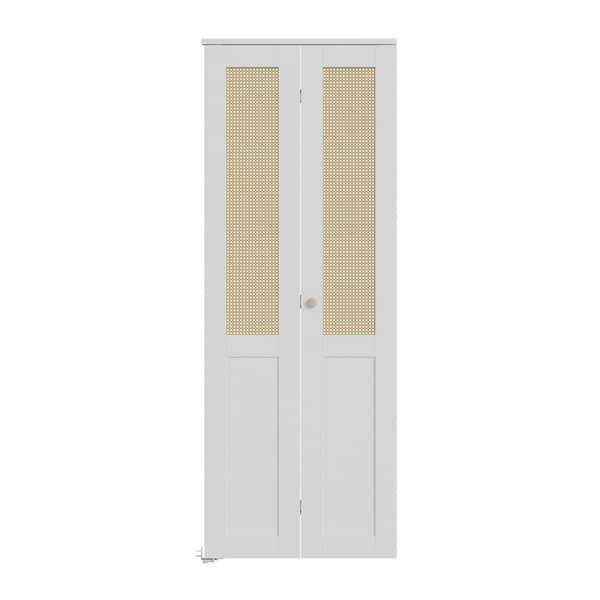 GOLDENPOLEY 36 in. x 78.75 in. 1/2 Rattan Solid Core White Finished ...