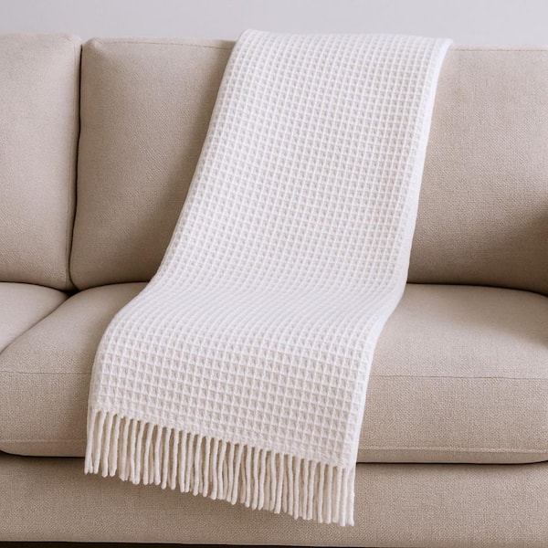 HomeRoots Cream Solid Color Acrylic, Cotton Throw Blanket 2000632915 ...