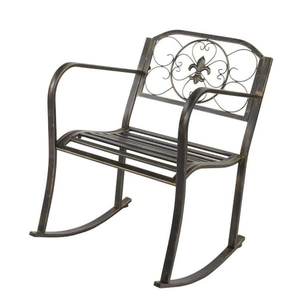 ESILOO Metal Outdoor Rocking Chair-Wrought Iron Scroll Design for Patio ...