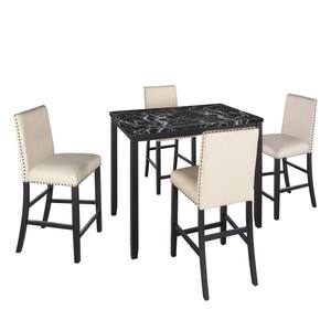 5-Piece Rectangle Wood Top Black Modern Kitchen Dining Table Set with ...