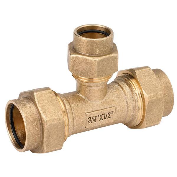 HOME-FLEX 3/4 in. x 3/4 in. x 1/2 in. CSST Brass Tee 11-401-007 - The ...