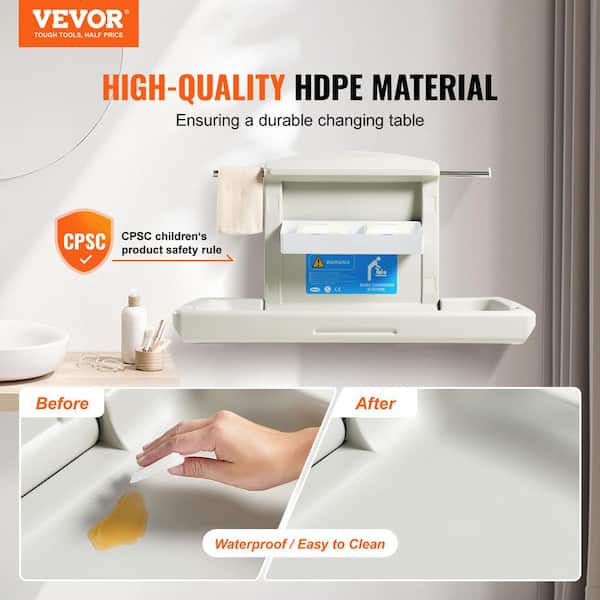 VEVOR Wall-Mounted Baby Changing Station Horizontal Foldable Diaper ...