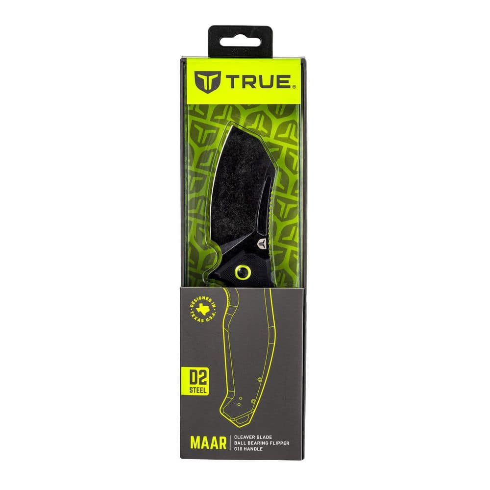 TRUE Maar 3.5 in. D2 Steel Cleaver Blade Folding Knife with G10 Handle ...