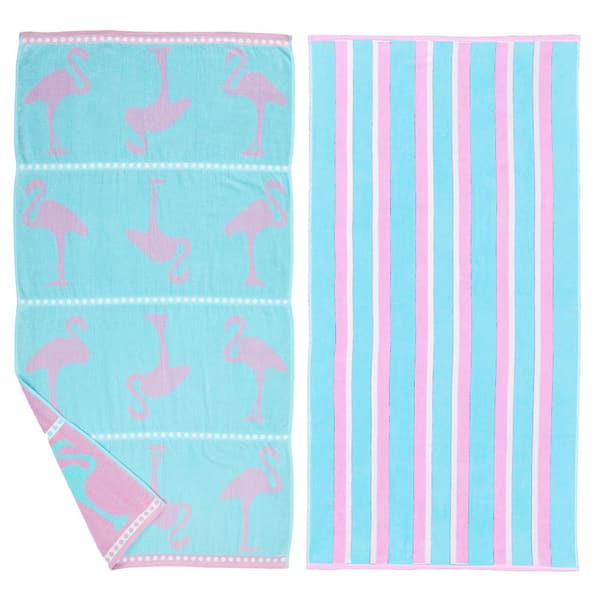 FRESHFOLDS Multi-Colored 100% Premium Cotton 2 Pack Beach Towel ...