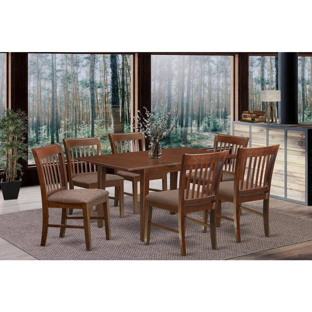 East West Furniture 7-Piece Rectangle Mahogany Finish Solid Wood Top ...