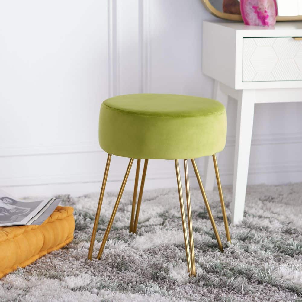 SAFAVIEH Abrea Pear/Gold Velvet Round Accent Ottoman OTT7500A - The ...