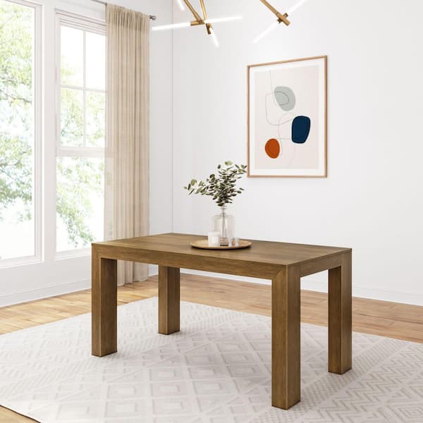 PLANK+BEAM Modern Pecan Wirebrush Wood 60 in. 4 Leg Dining Table Seats ...