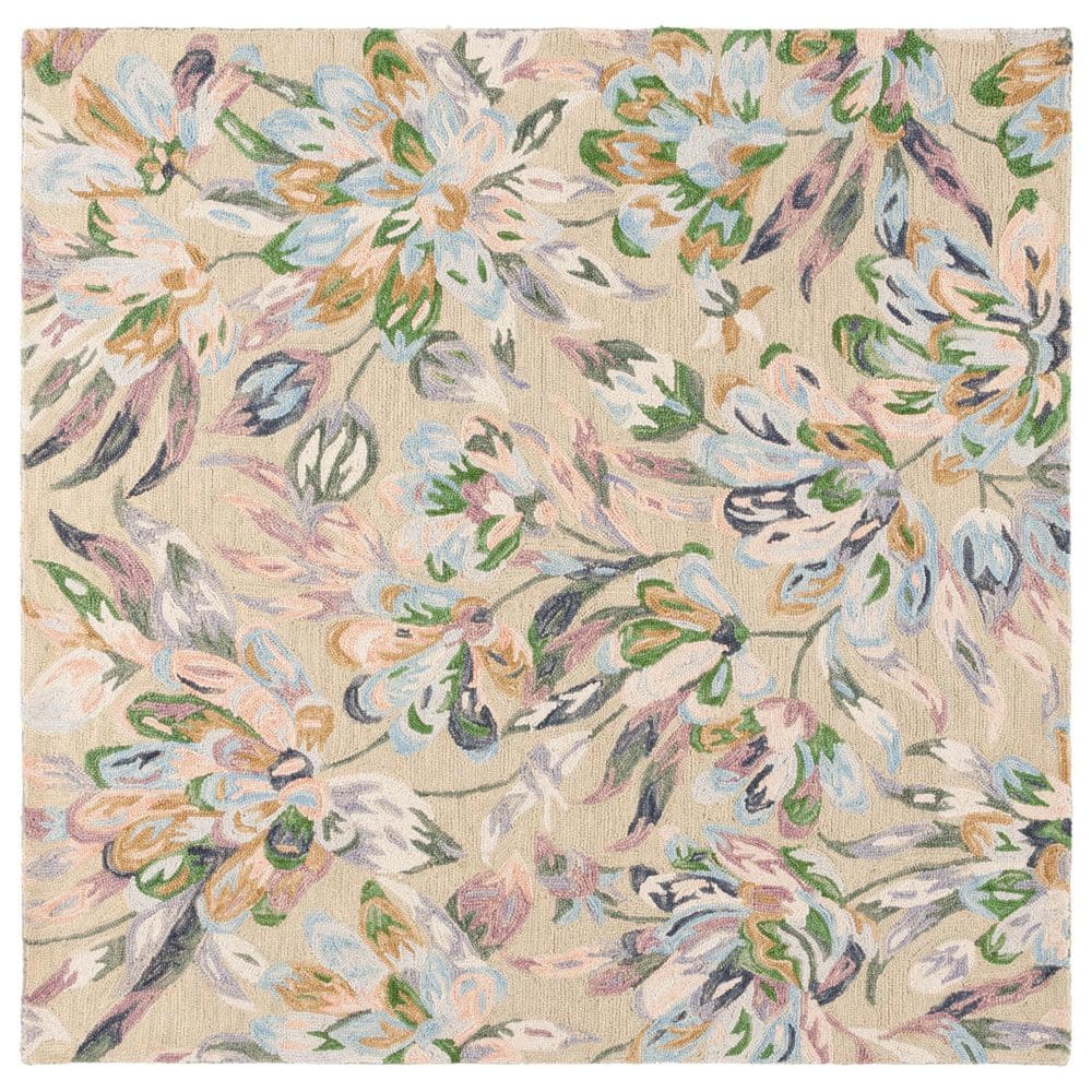 SAFAVIEH Jardin 3 ft. x 3 ft. Beige/Blue Floral Abstract Contemporary ...