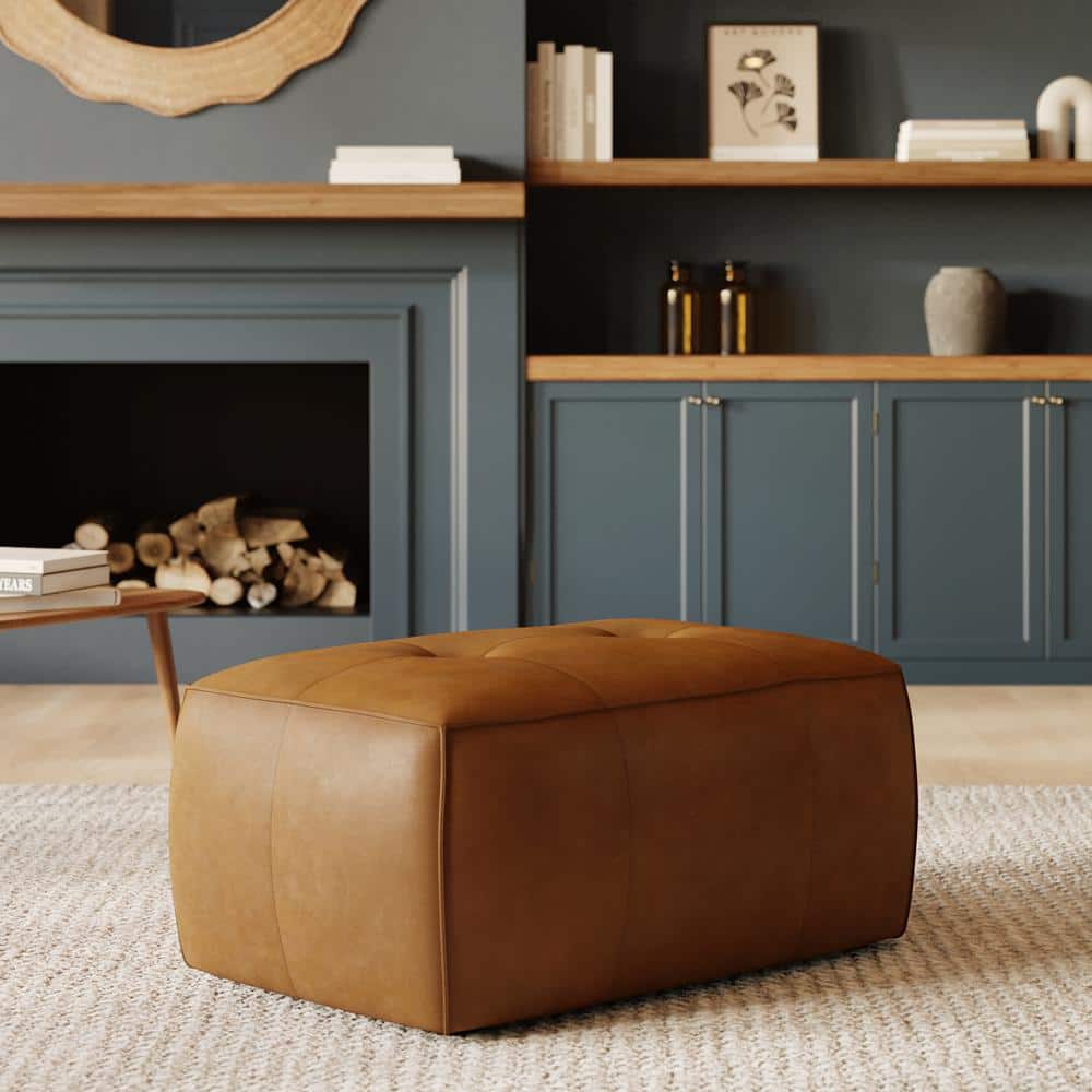 Poly and Bark Capa Saddle Tan Leather 37 in. Ottoman LR-D242-210 - The ...