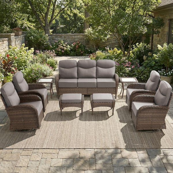 Reviews for Opohoro Luna 9-Piece Brown Wicker Patio Conversation Set ...