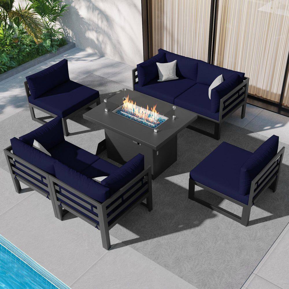 Outdoor 7-Piece Gray Aluminum Patio Conversation Set Fire Pit Patio ...