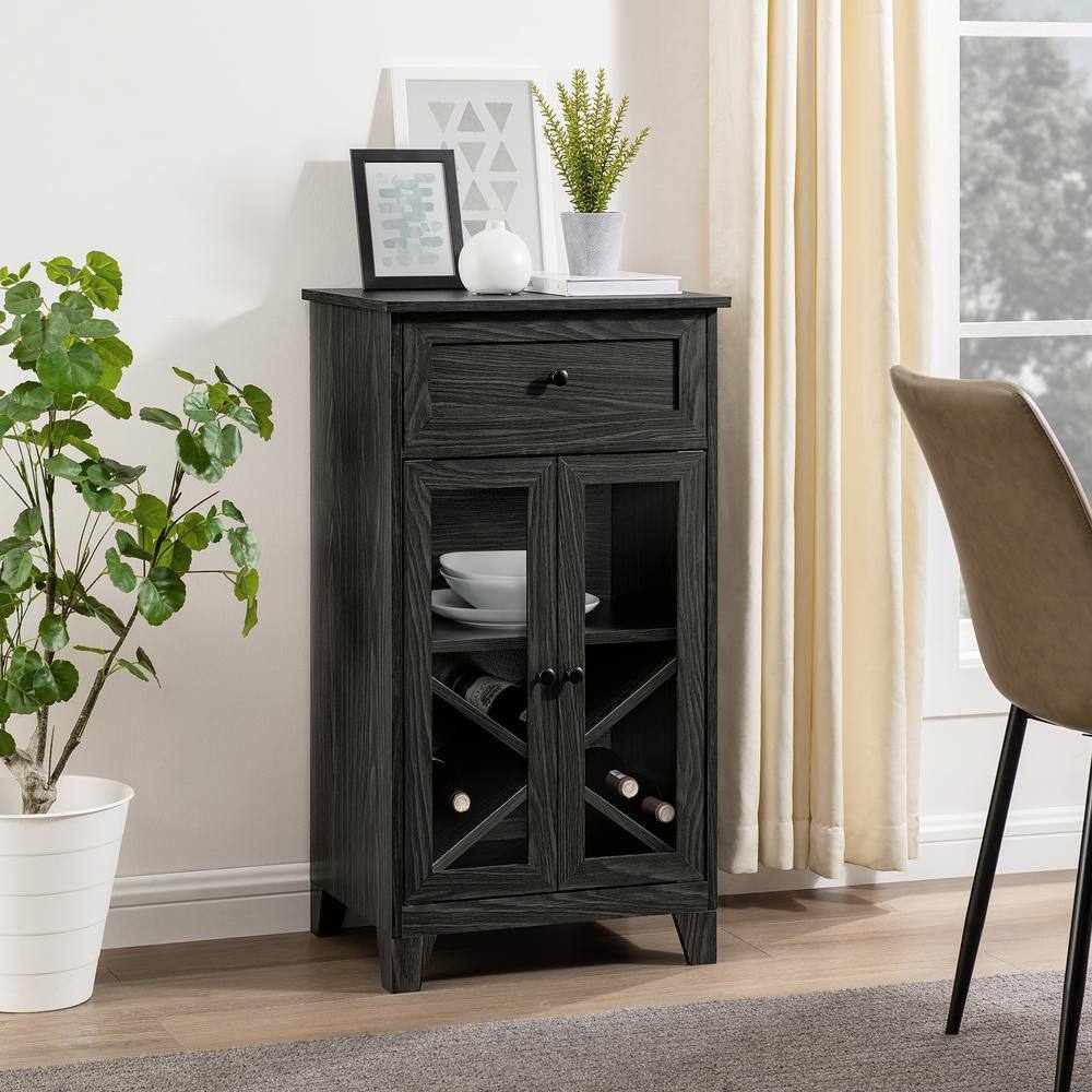 Welwick Designs Graphite Wood and Glass Classic Bar Cabinet with Bottle Storage HD9319 The Home Depot