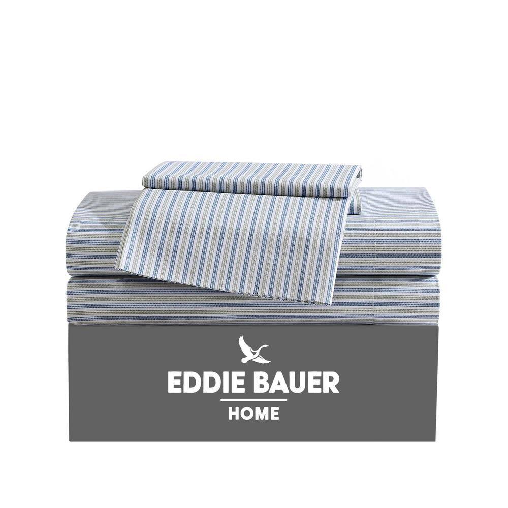 Eddie Bauer Ticking Stripe 3-Piece Navy Blue Cotton Twin Sheet Set ...