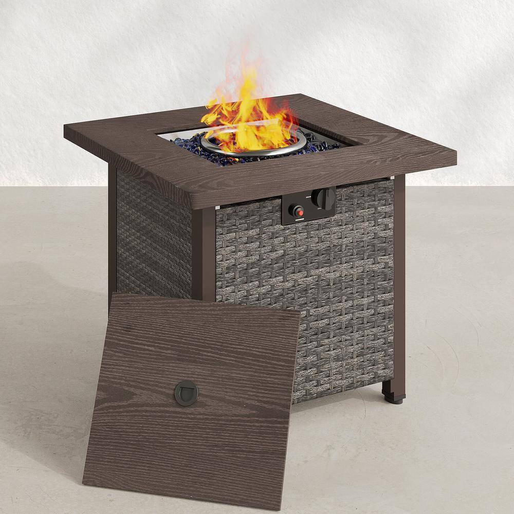 AURA OUTDOOR 28 in. 50,000 BTU Gray Square Wicker Outdoor Fire Pit ...