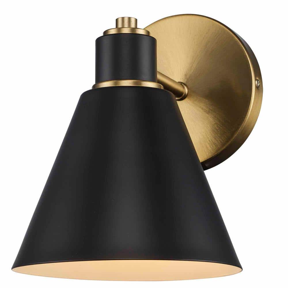 Bel Air Lighting Forge 1-Light Black and Gold Indoor Wall Sconce Light Fixture with Metal Cone ...