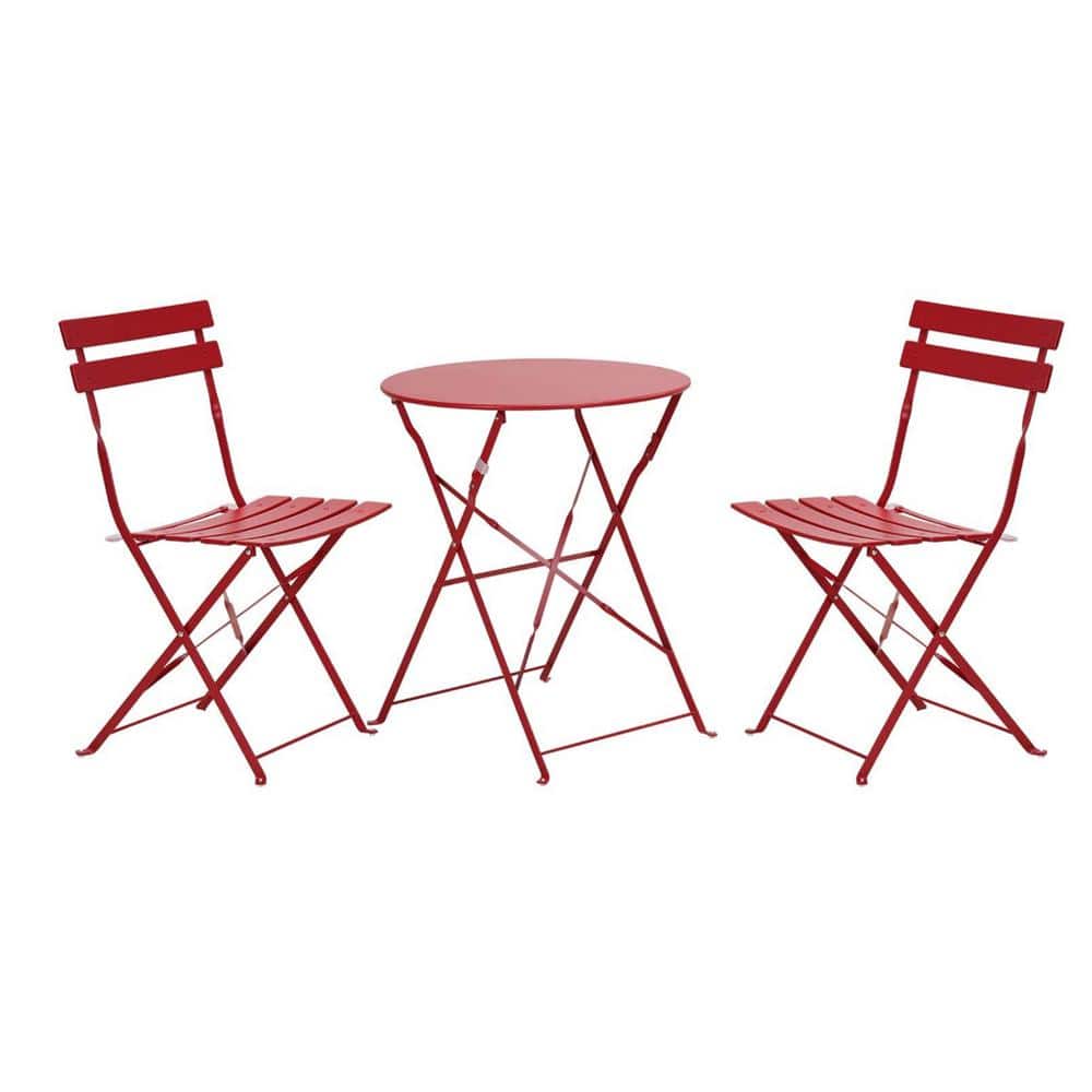 Red 3-Piece Metal Outdoor Bistro Set S-D59310938 - The Home Depot