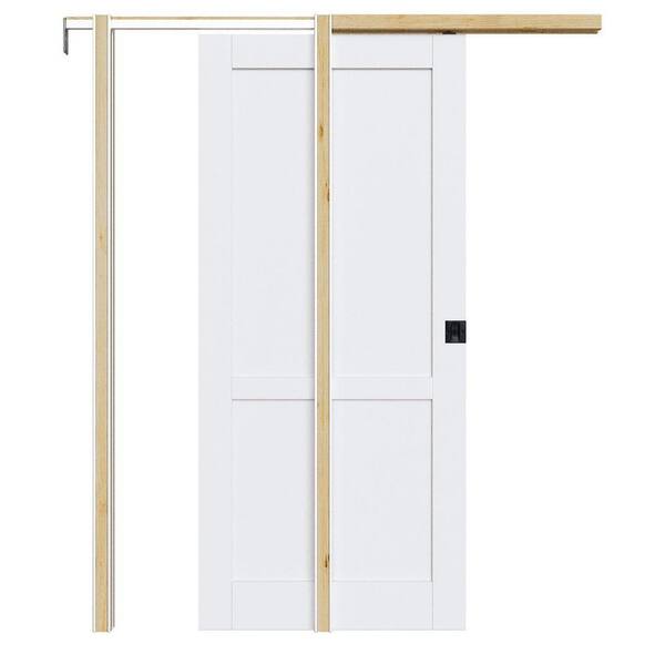 ARK DESIGN 36 in. x 80 in. Paneled 2-Lite White Primed Wood Sliding ...