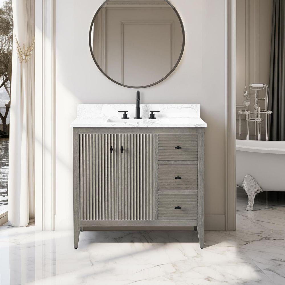 Vanity Art 36 in. W x 22 in D x 38 in. H Single Sink Bath Vanity Cabinet in Linear Driftwood ...