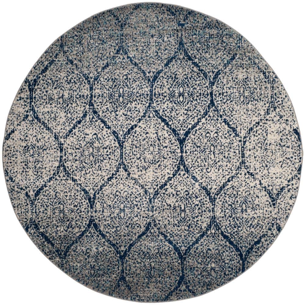 SAFAVIEH Madison Navy/Silver 9 ft. x 9 ft. Round Medallion Area Rug ...