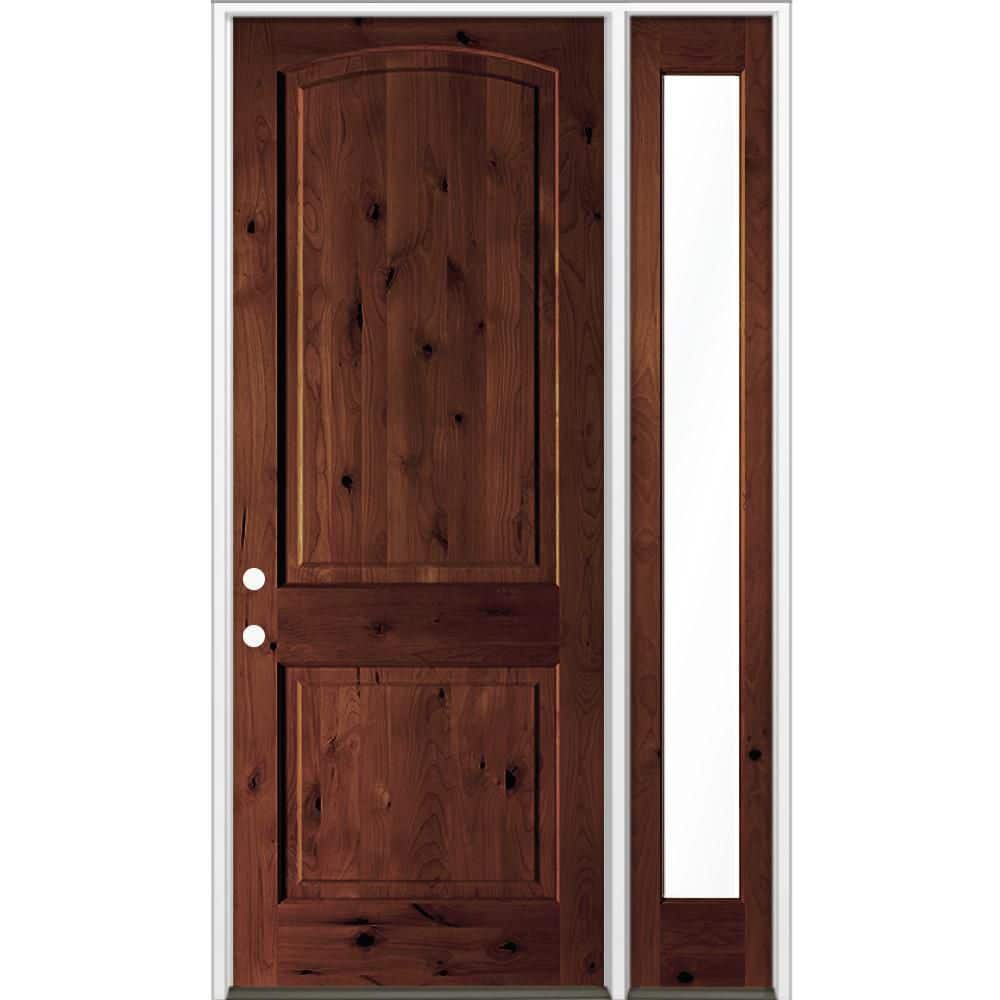 Krosswood Doors 46 in. x 96 in. Knotty Alder 2-Panel Arch Right-Hand/Inswing Clear Glass Red ...