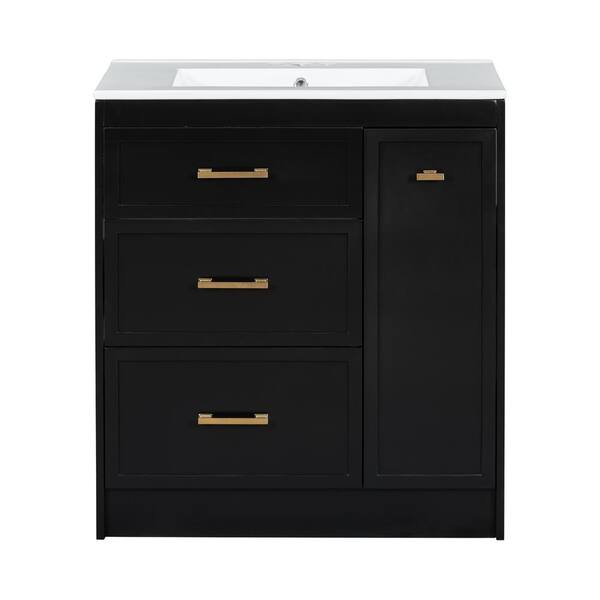 Ziyudura 30 in. Single Sink Freestanding Black Bath Vanity with White ...