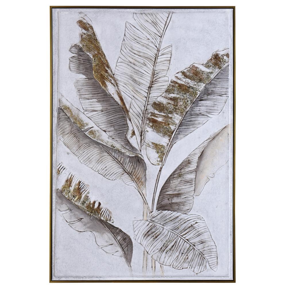 StyleCraft Lola Framed Nature Wall Art 48 in. x 33 in. Coastal Leaves I ...