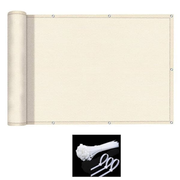 92 in. x 50 ft. Tan Mesh Fabric Privacy Fence Screen with Integrated ...