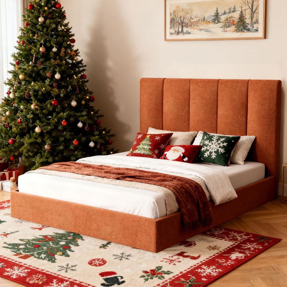 Ahokua Burnt Orange Plywood Frame Full Size Linen Upholstered Platform ...