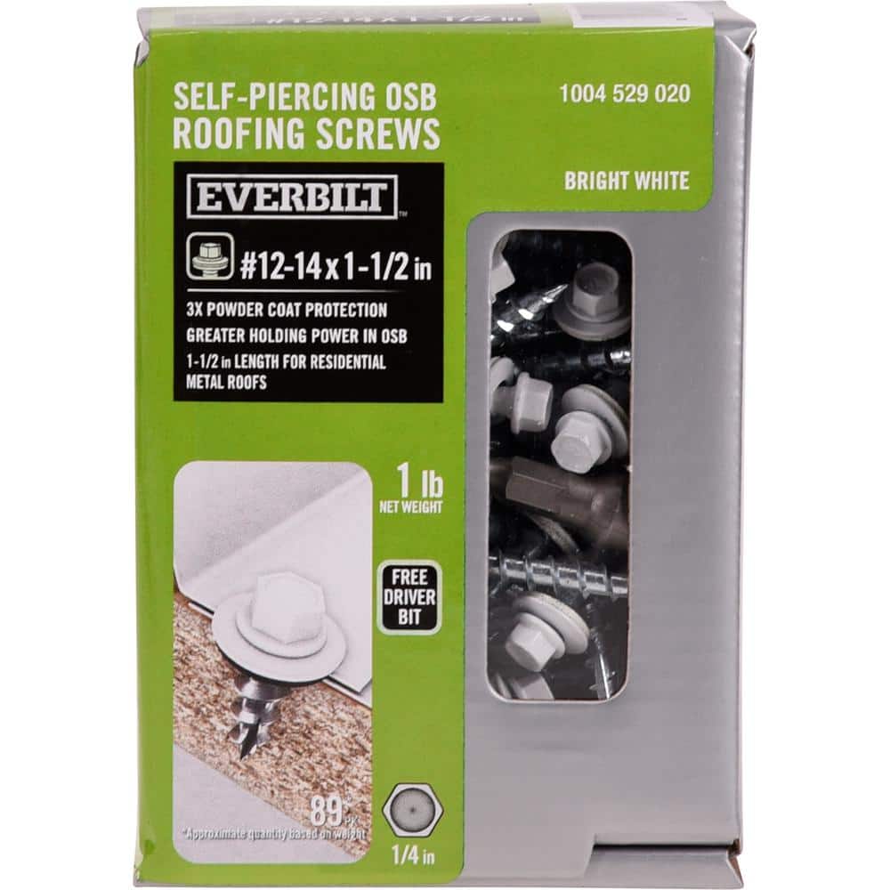 Everbilt #12 x 1-1/2 in. OSB Self Drilling White Roofing Screw 1 lb ...
