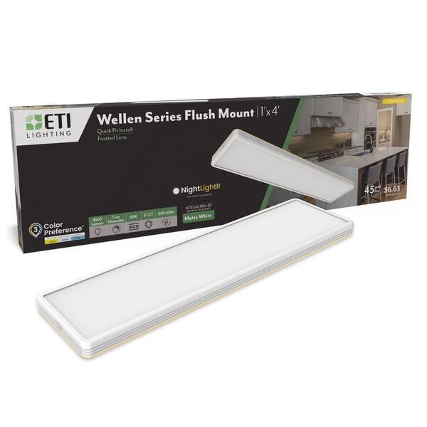 ETI LIGHTING WELLEN 46 in. x 12 in. White Ribbed Deco Trim LED Flush ...