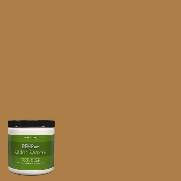 BEHR PREMIUM PLUS 8 oz. #300D-6 Medieval Gold Semi-Gloss Interior ...