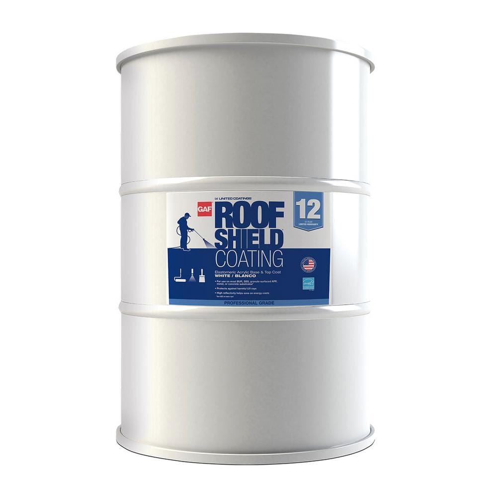 GAF RoofShield Top Coat 55 Gal. White Acrylic Reflective Elastomeric ...