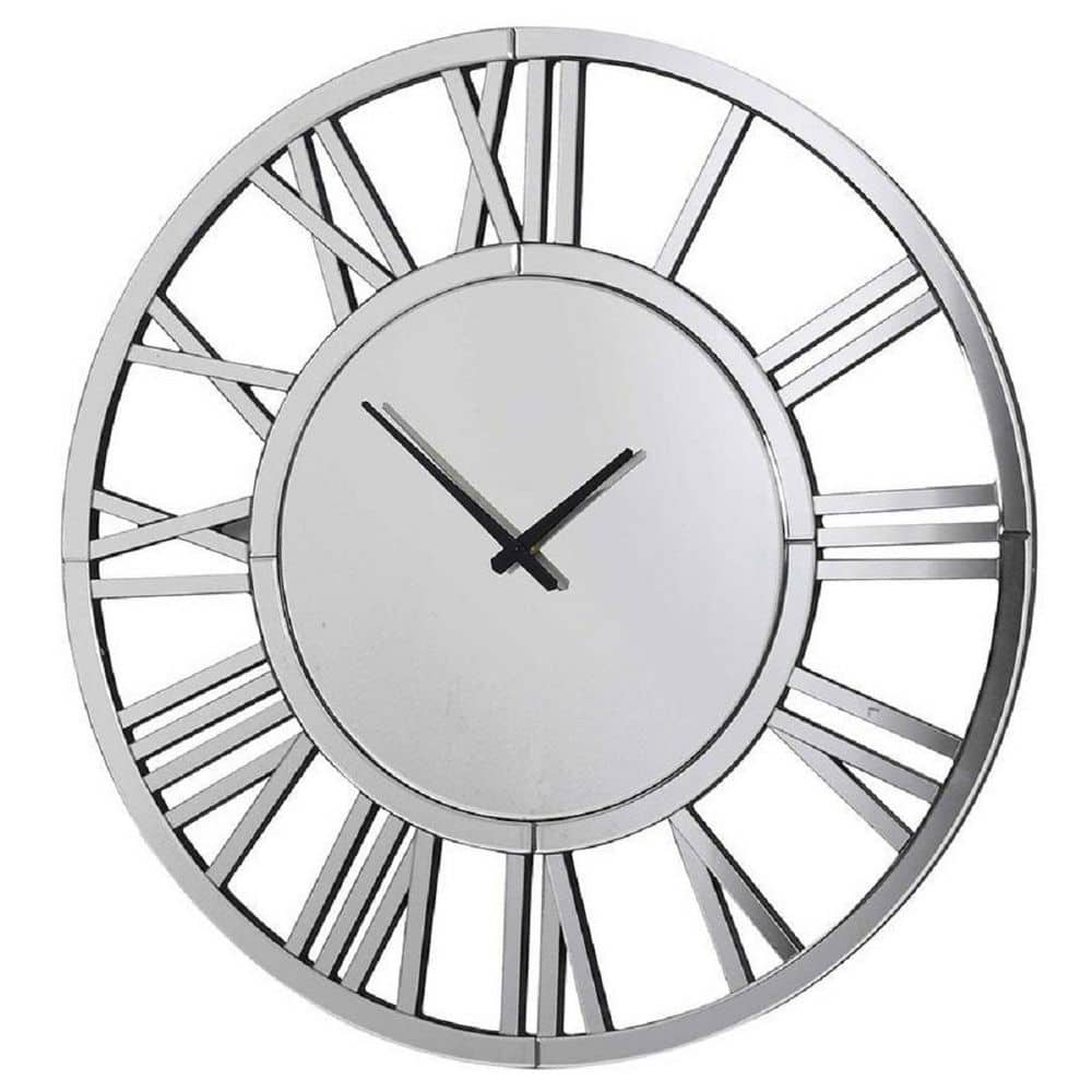Silver Roman Numeral Display MDF and Mirror Wall Clock with AA Battery ...