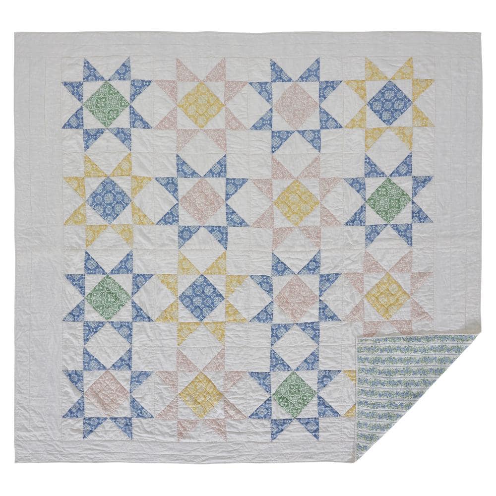 VHC BRANDS Jolie Cream Blue Green Farmhouse King Cotton Quilt 81153 ...