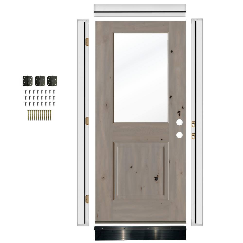 Krosswood Doors Ready-to-Assemble 36 in. x 80 in. Farmhouse Left-Handed Half Clear Glass Grey ...