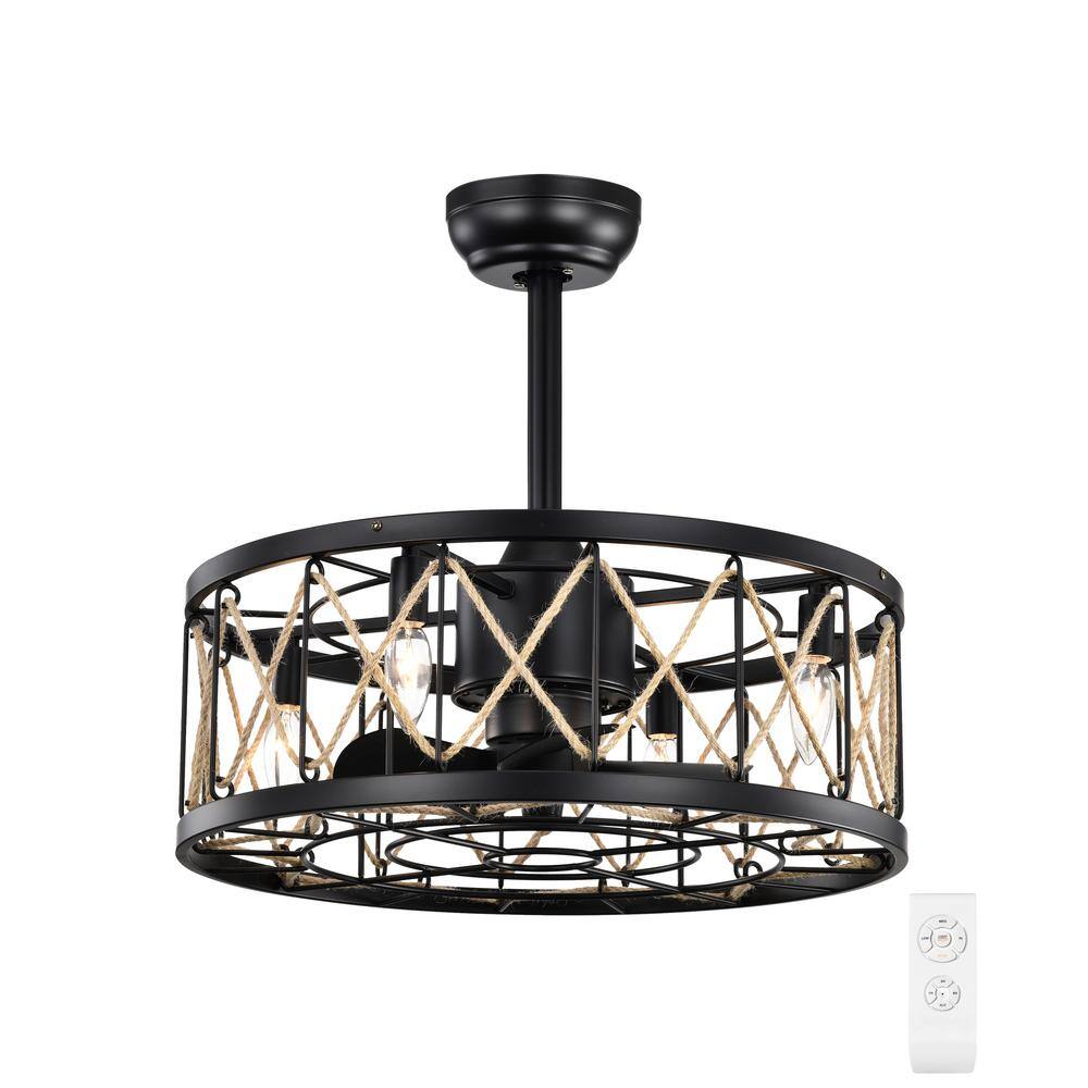 Keazile Thor 20 in. Indoor Matte Black Cage Ceiling Fan with Remote ...