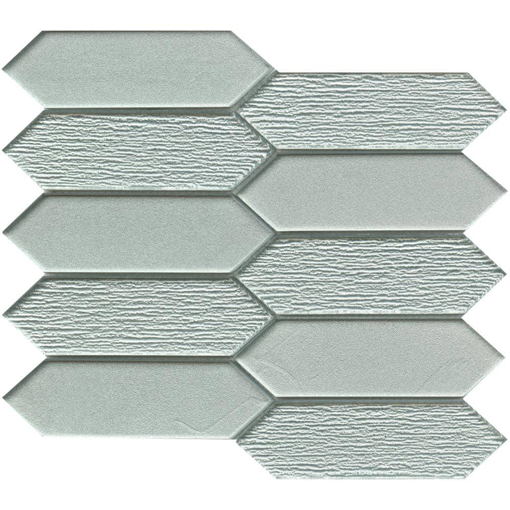 EMSER TILE Picket Silver Glossy 9.53 in. x 10.94 in. x 0.8mm Glass Mesh ...