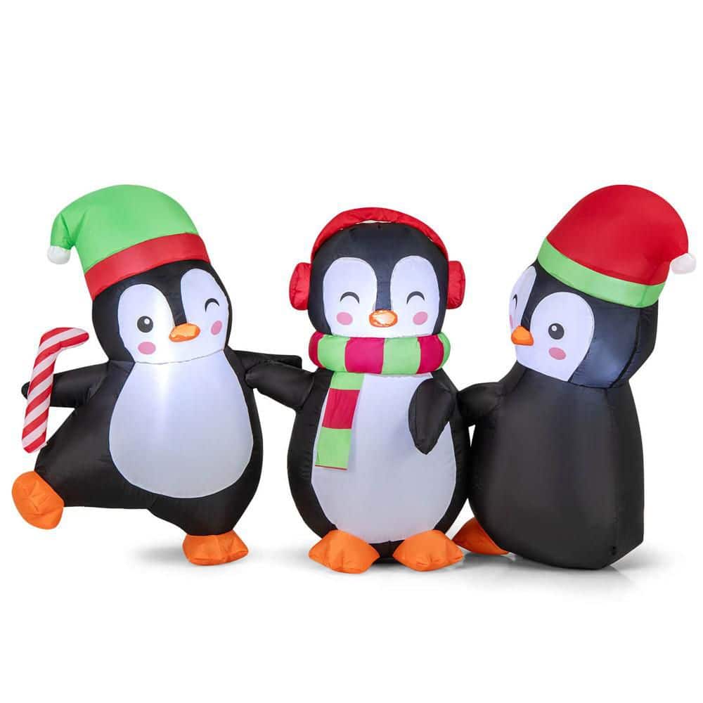 Costway 3.2 ft. x 5.6 ft. Christmas Inflatable Penguins Family Pre-Lit ...