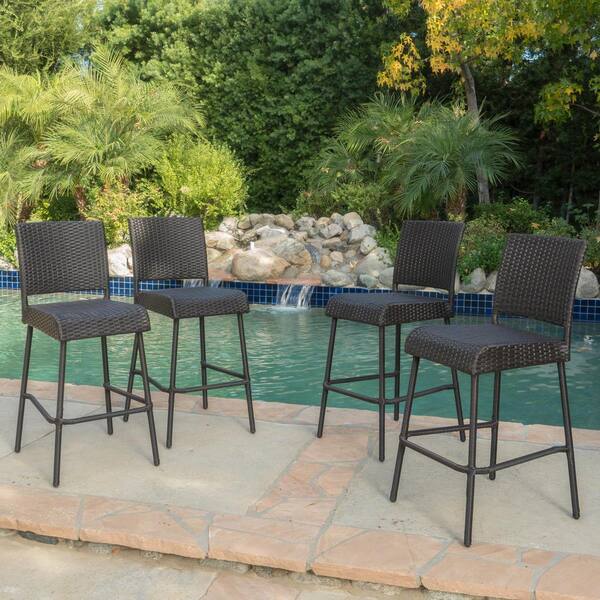 Noble House Neal Plastic Faux Rattan Outdoor Patio Bar Stool 4 Pack 66892