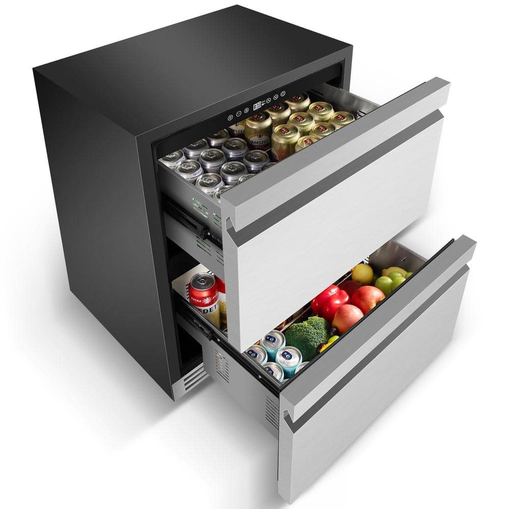 TITTLA 23.42 in. 240 Plus Cans Dual Zone Beverage Refrigerator 2-Drawer ...