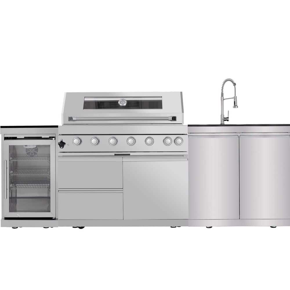Boosicavelly 6-Burner Silver Propane Gas Grill Island in Stainless ...