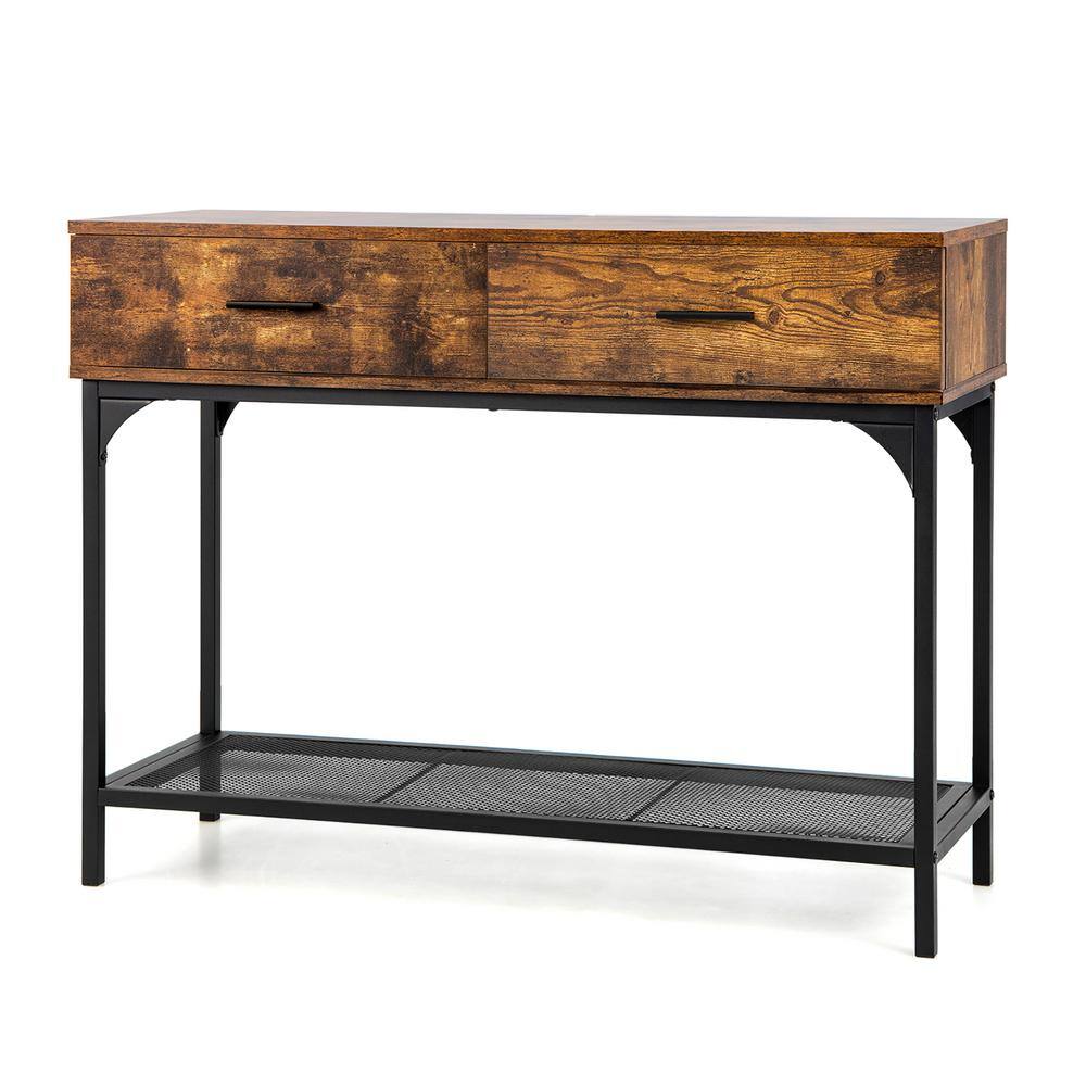 Costway 39.5 in. Rustic Brown Rectangle Wooden Console Table Couch with ...