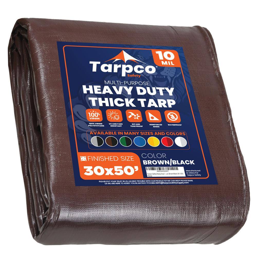 TARPCO SAFETY 30 ft. x 50 ft. Brown/Black 10 Mil Heavy Duty ... TARPCO SAFETY 30 ft. x 50 ft. Brown/Black 10 Mil Heavy Duty ...