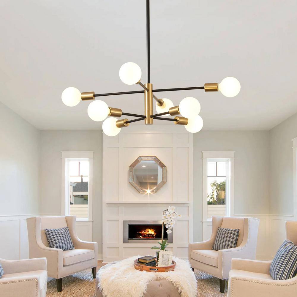 RRTYO Lipinski 8-Light Black Gold Sputnik Double Layer Chandelier ...